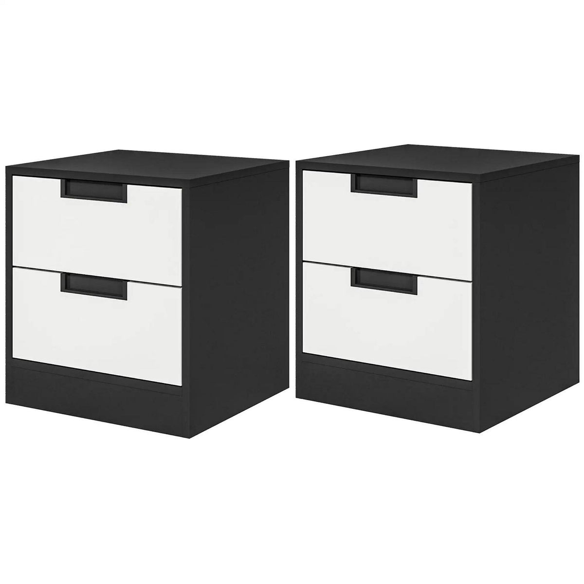 HOMCOM Set Of Two Monochrome Two-Drawer Bedside Tables Two-Drawer – Audab UK