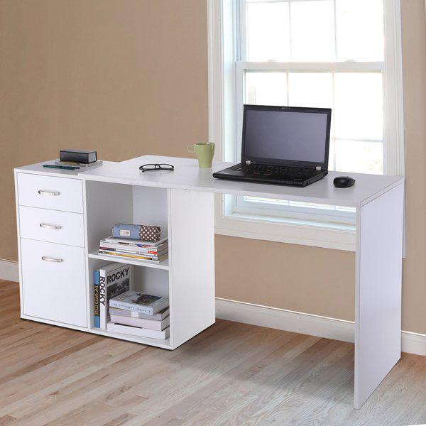 MDF Home Office L Shape Computer Desk Workstation Drawer Shelf File Ca ...